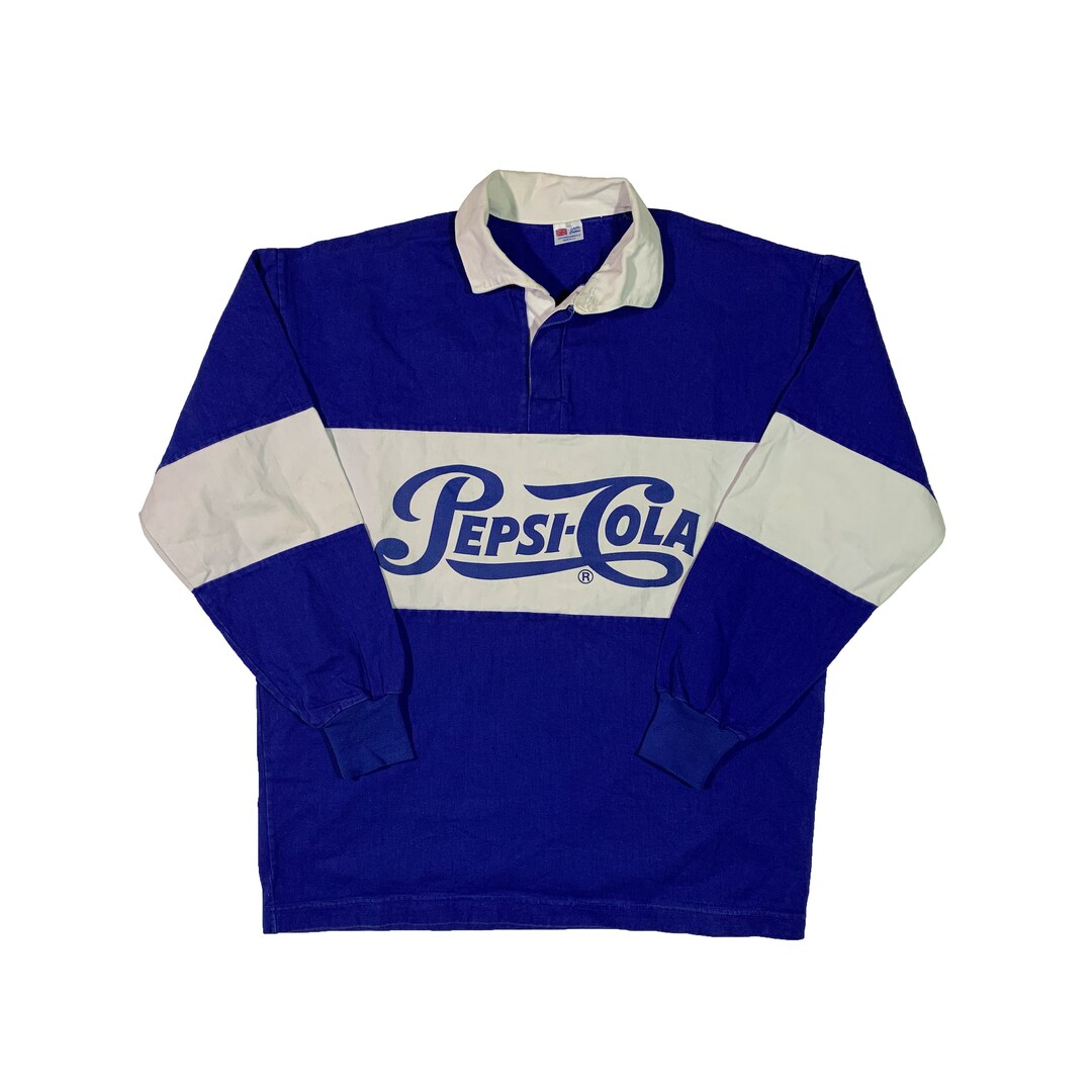 Vintage Pepsi-cola Rugby Shirt Long Sleeve Authentic Retro Colourblock ...