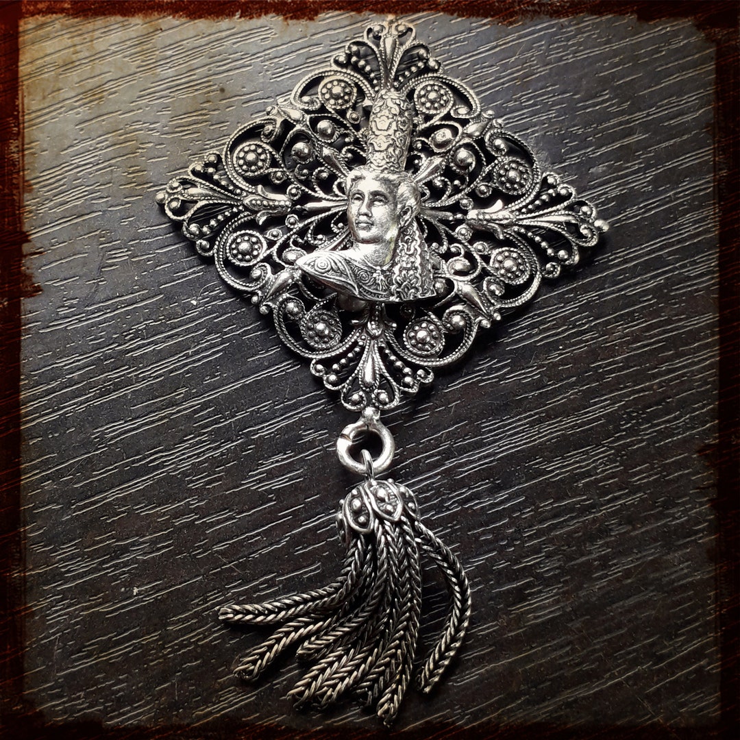 Antique French Brittany Women Silver Filigree Medal Souvenir ...