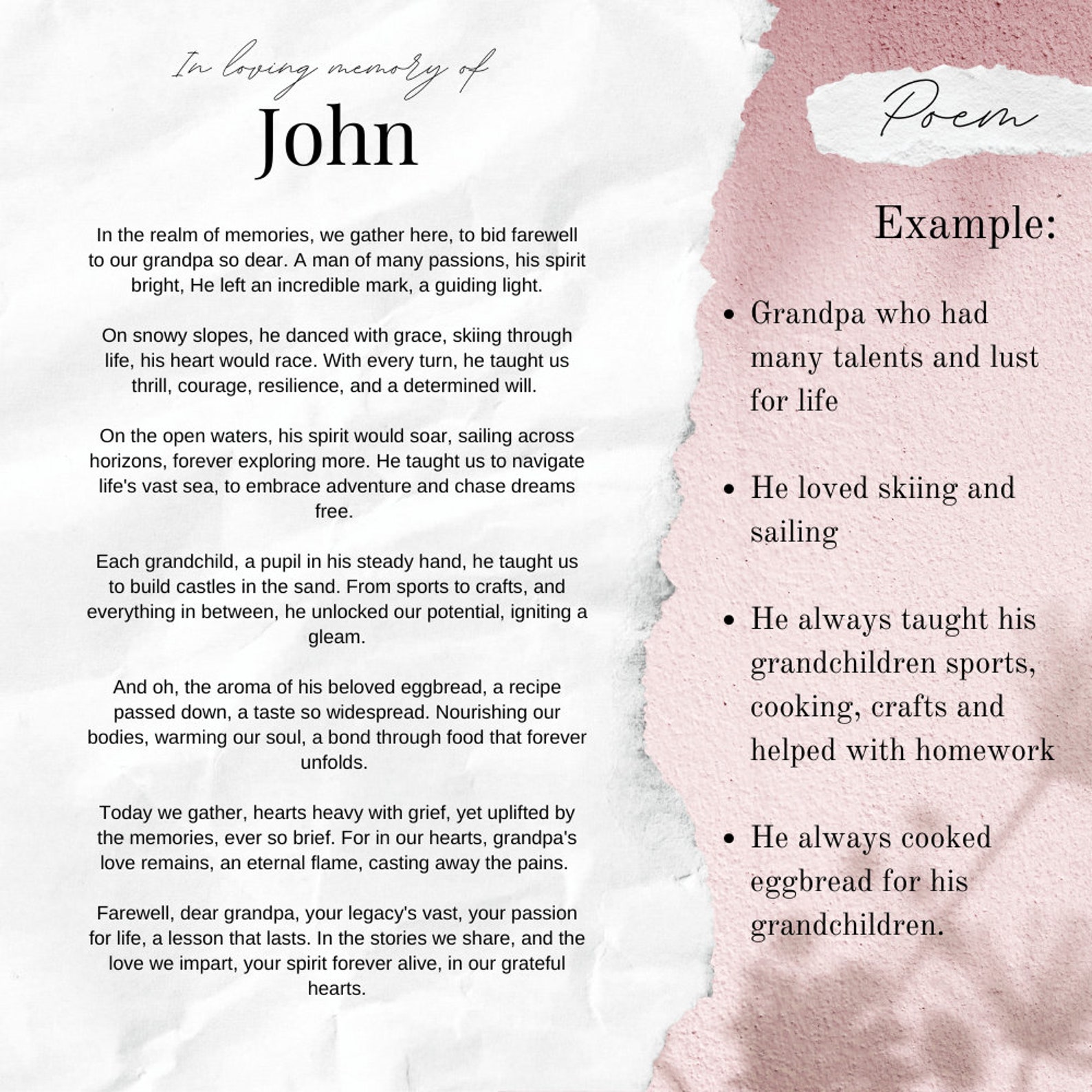 CUSTOM Poem/eulogy for Funeral, Customised Poem, Tribute/memorial for ...