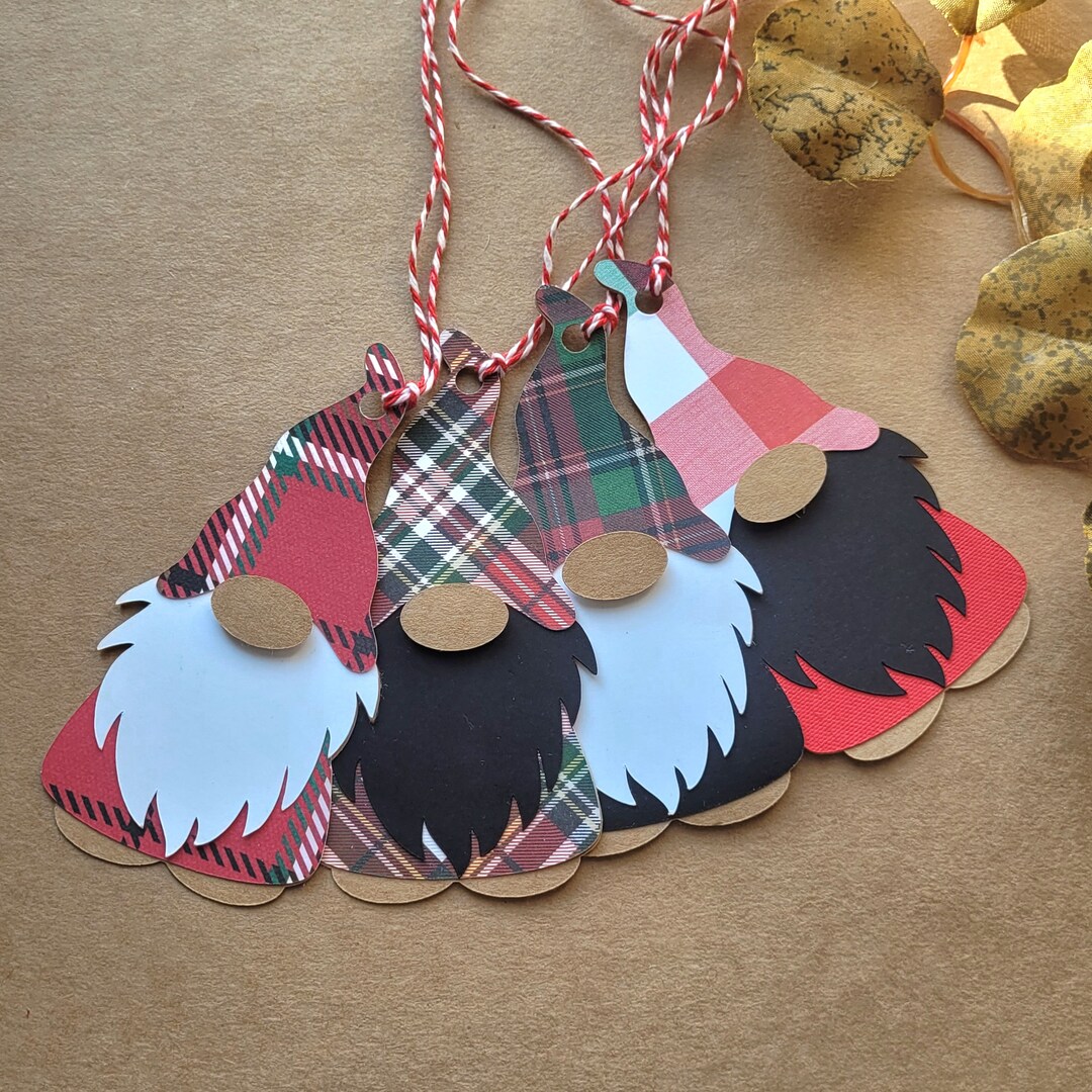 Gnome Gift Tags, Christmas Gnome Tags, Holiday Tags, Festive Plaid Bag ...