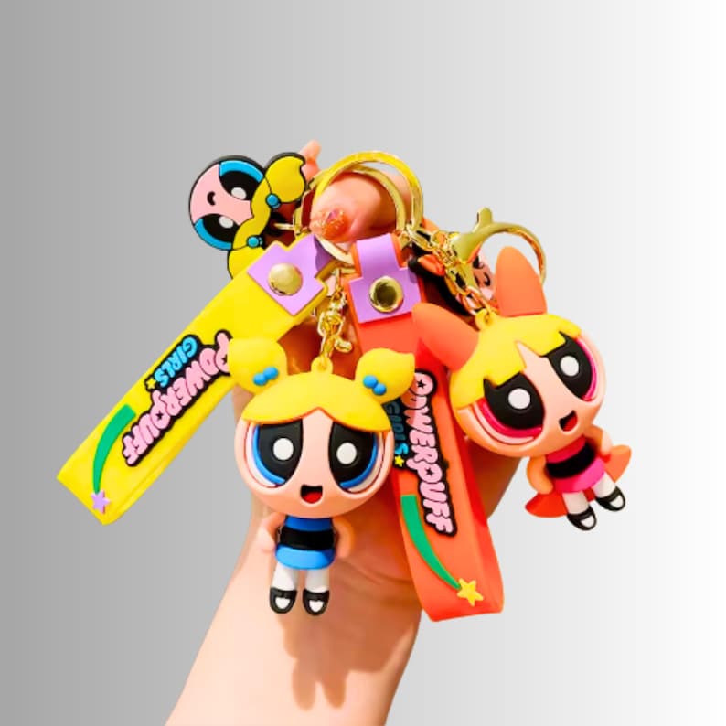 Character Keychain Retro Bubbles, Buttercup, and Blossom Wristlet Charm ...