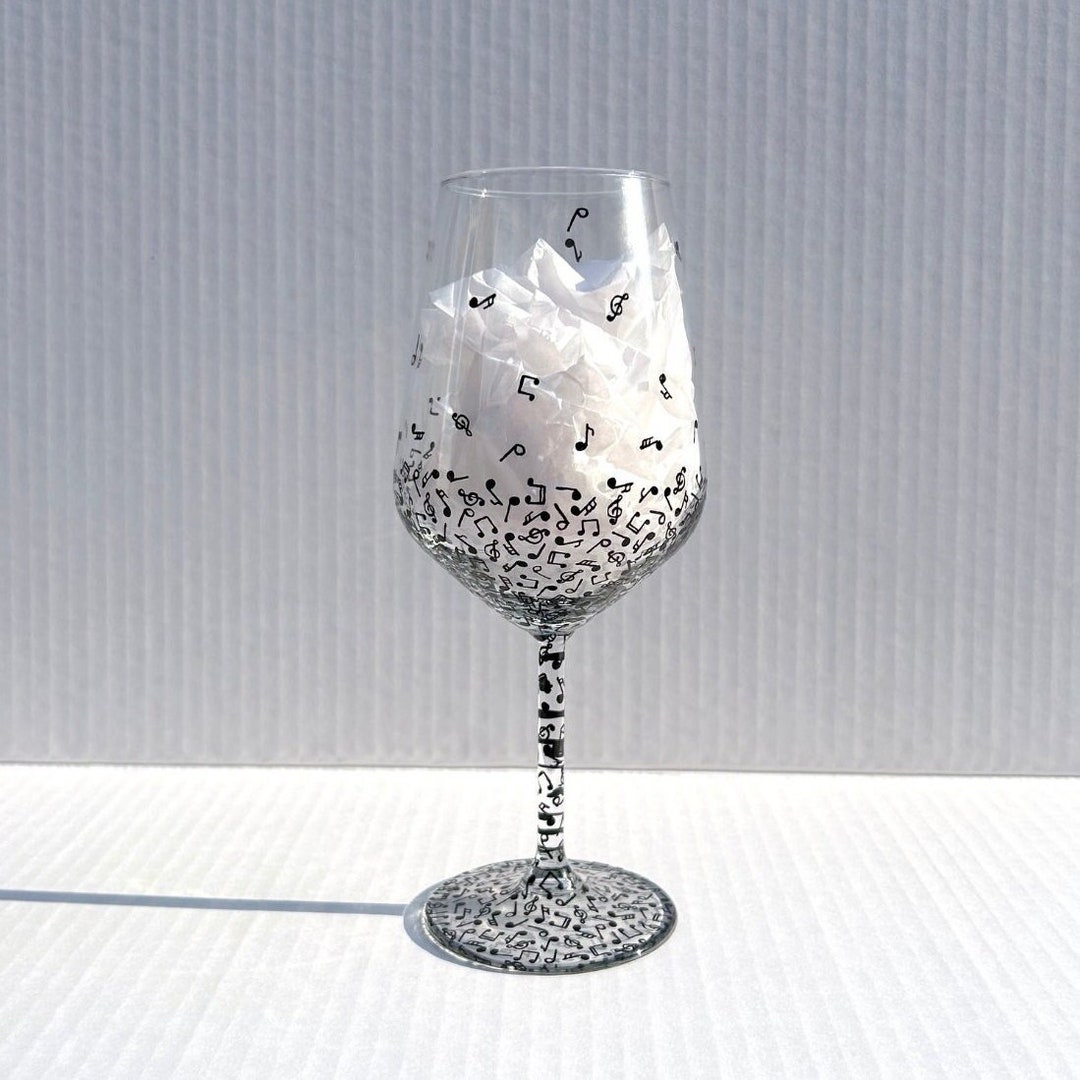 Hand Painted Music Note Large Wine Glass With Free Gift Box (various ...