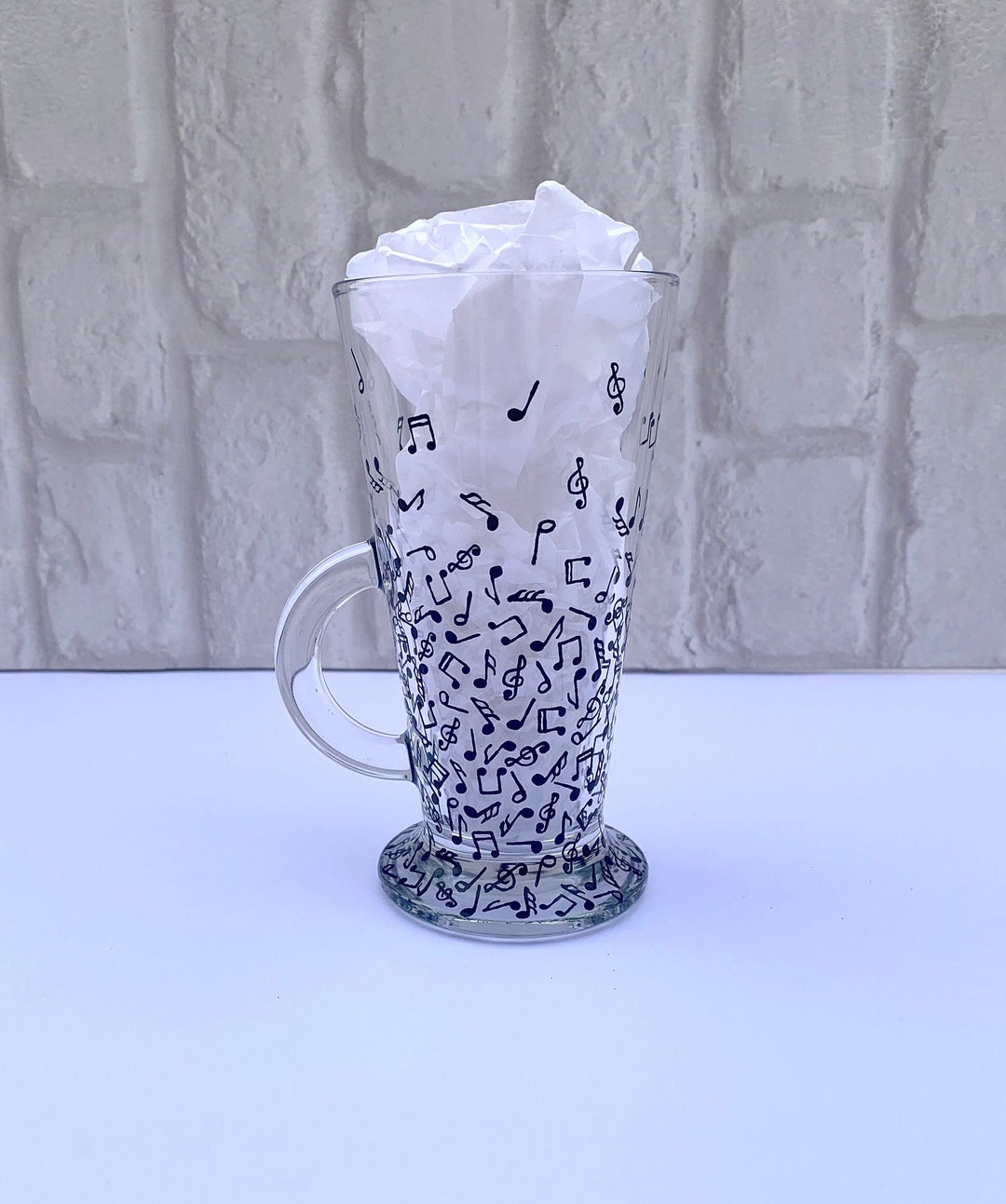 Hand Painted Music Note Latte Glass With Free Gift Box various Colours ...