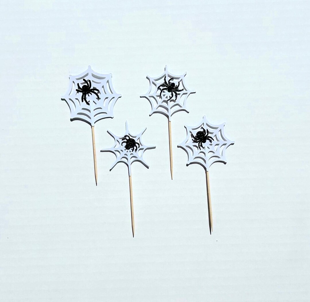 8/16 Glitter Spider and Cobweb Halloween Cupcake Toppers - Etsy