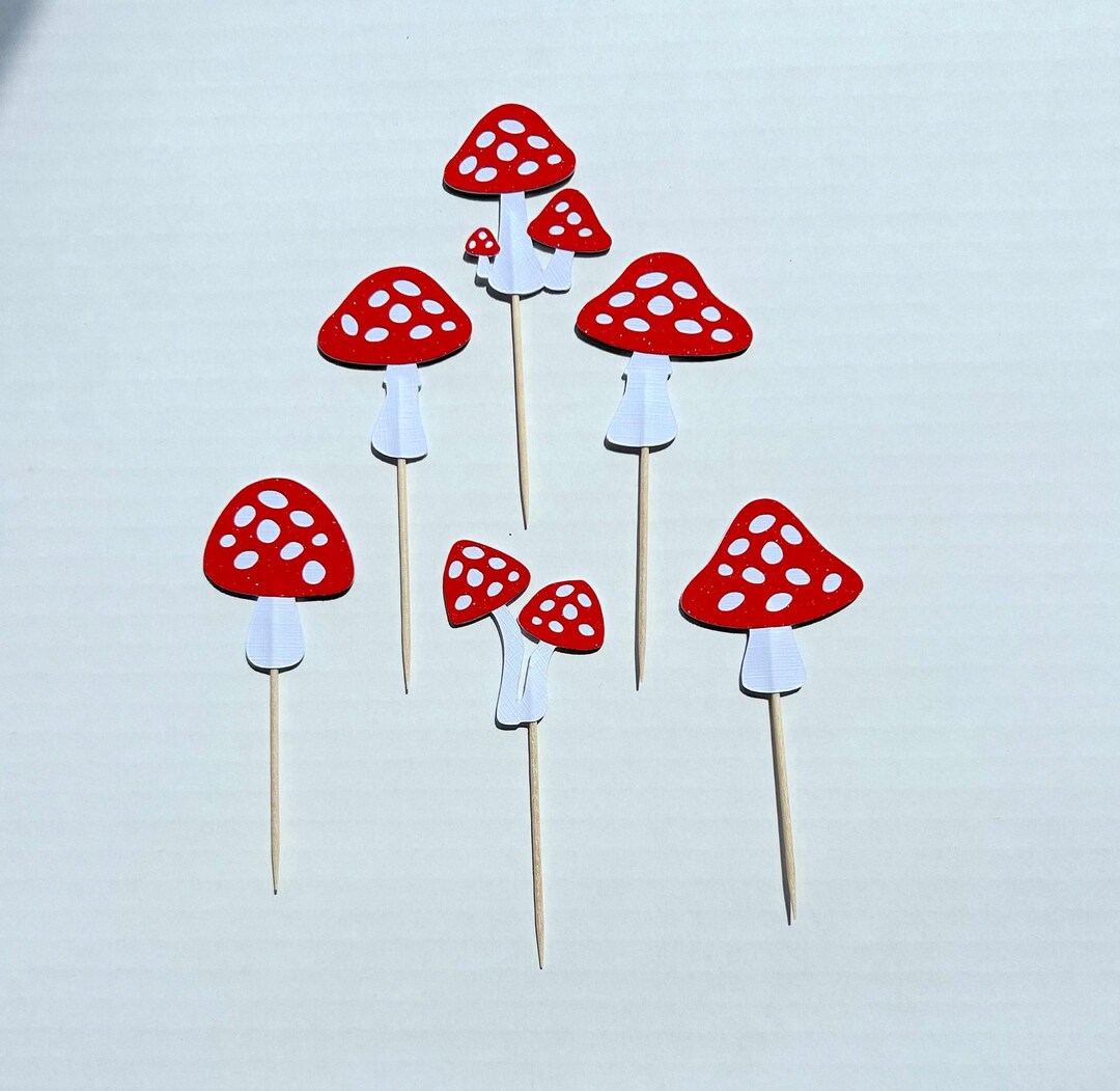 6/12 Glitter Toadstool Cupcake Toppers (various Colours Available ...