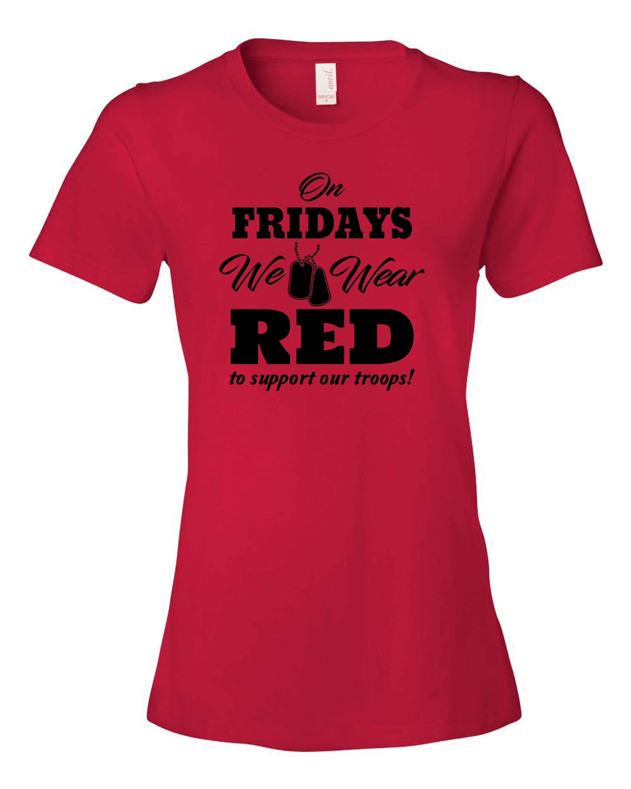 On Fridays We Wear Red Ladies Cut Red-white Crew Neck T-shirt. ** No ...