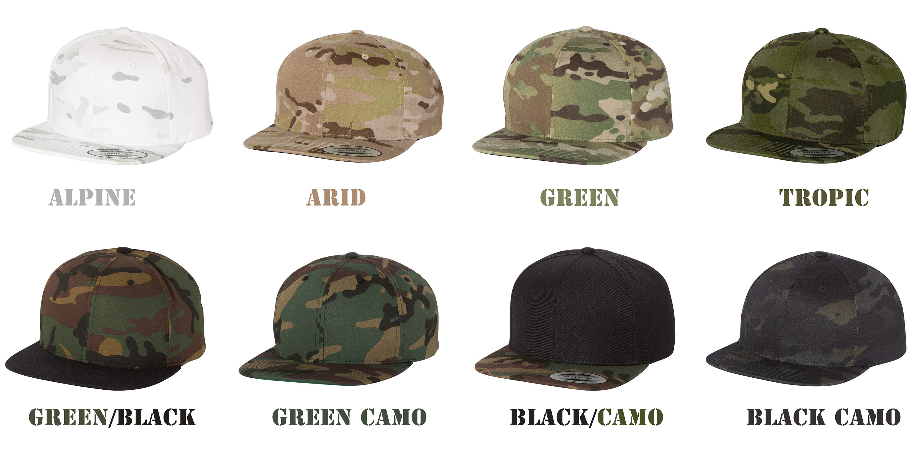 Camo Flat Bill Baseball Cap / Multiple Designs and Hat Colors No Free ...