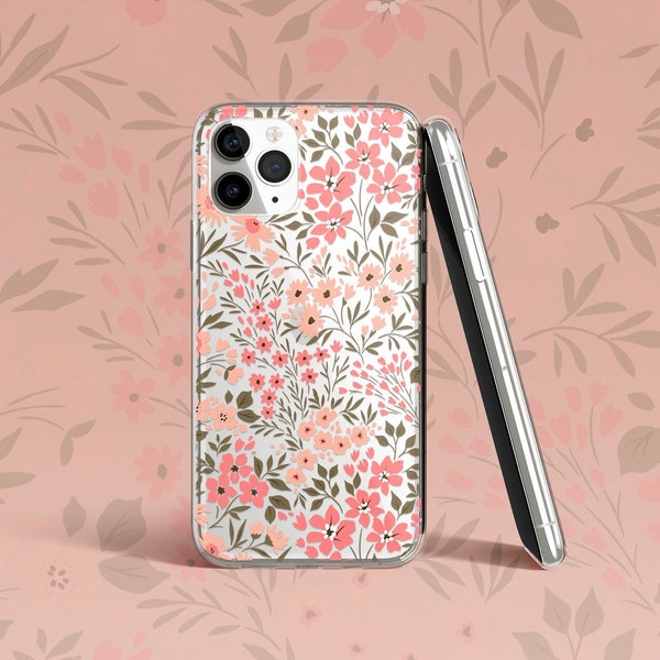 Clear Pink Floral Phone Case - Etsy