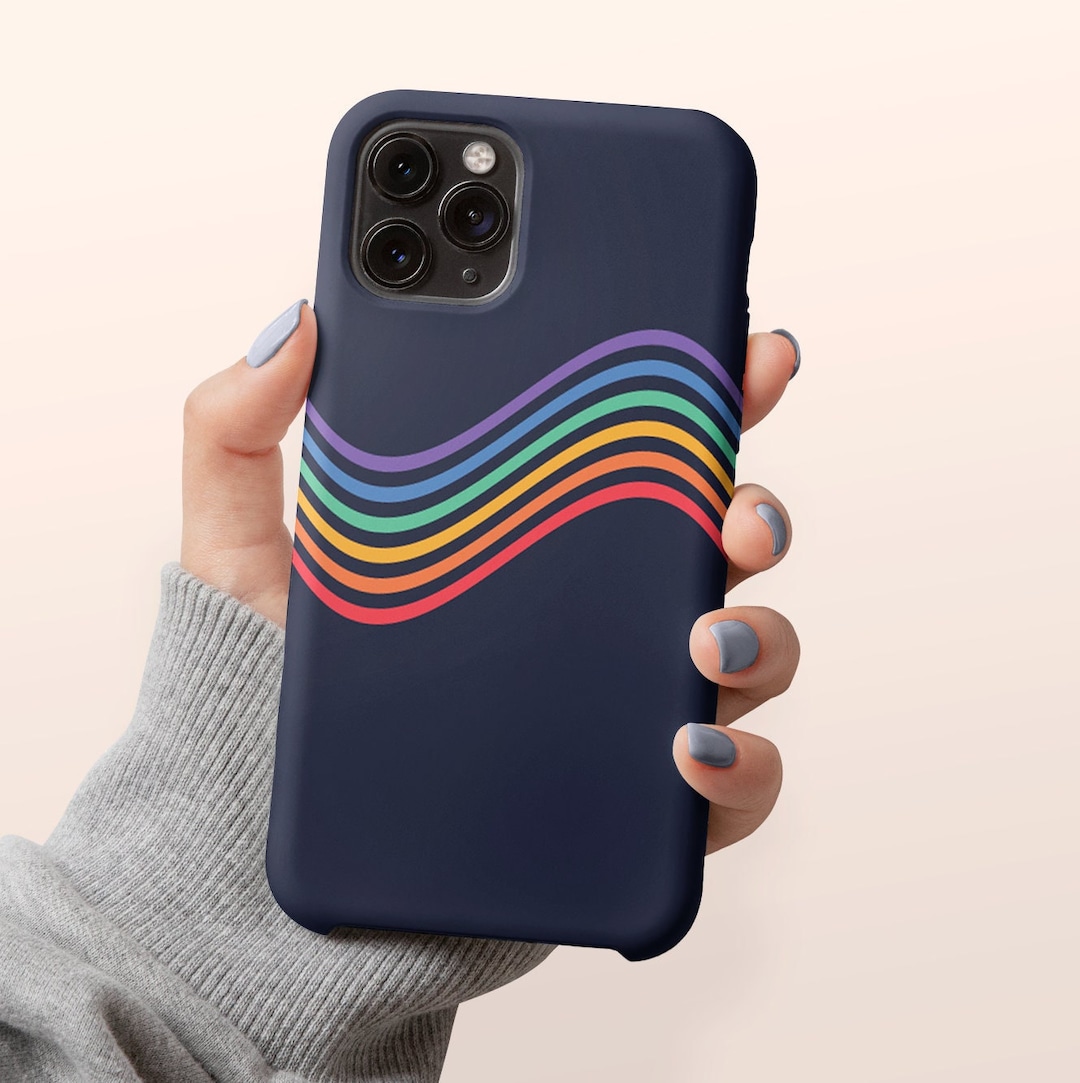 Navy Dark Blue Rainbow Wave Retro Phone Case Personalized Name Pride ...