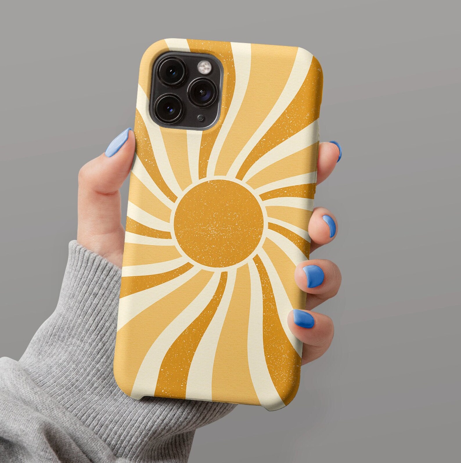 Retro Gold Yellow Sun Ray Sunburst Boho Textured Minimalist Swirl ...