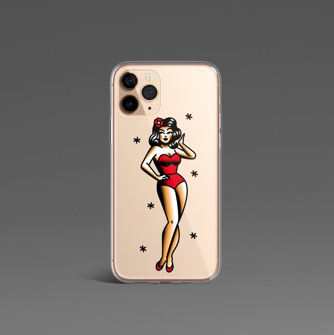 Sailor Jerry Pinup Girl Tattoo Minimalist Clear Phone Case Personalized ...