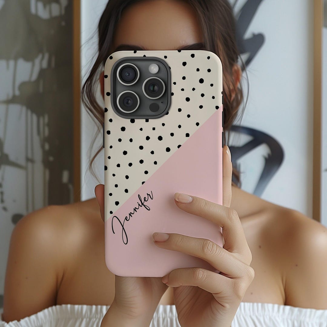 Personalized Boho Pink, Cream, Black Abstract Polka Dot Phone Case Soft ...
