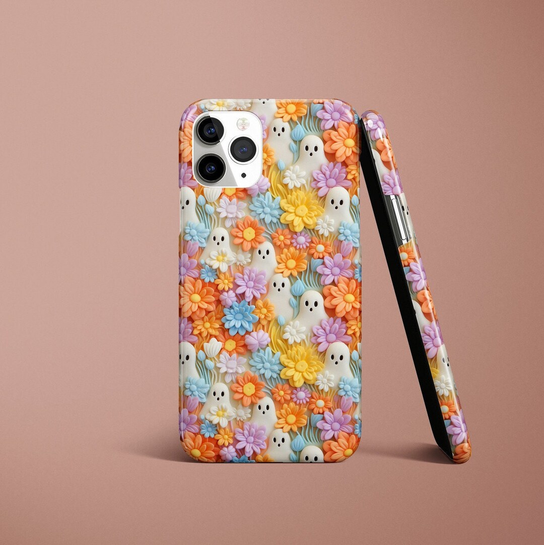 Halloween Ghost Phone Flowers Case 3D Clay Cover Custom Name Phone Case ...