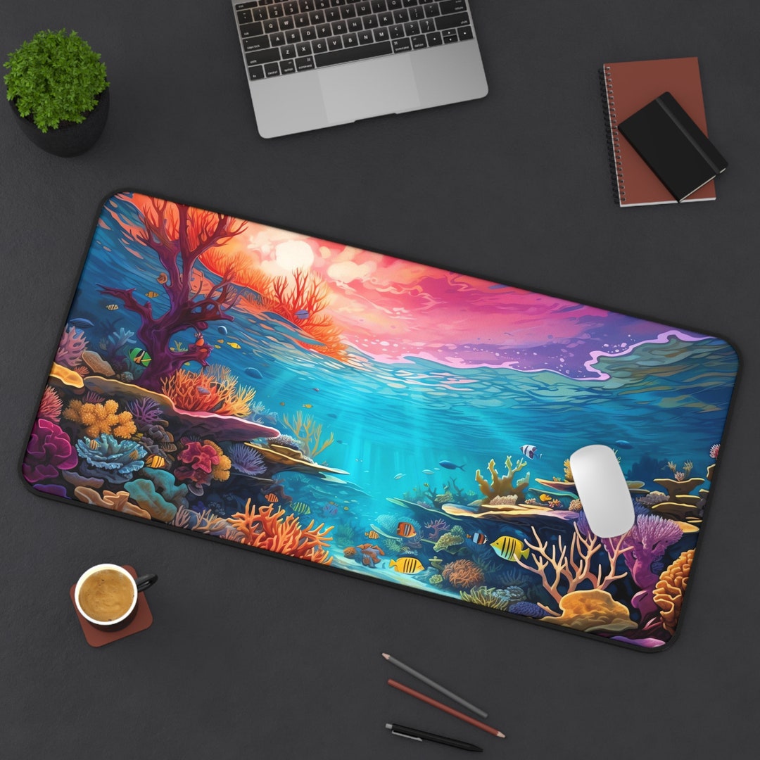Coral Reef Desk Mat Desk Pad Aquarium Seascape Ocean Lover Fish X-large ...
