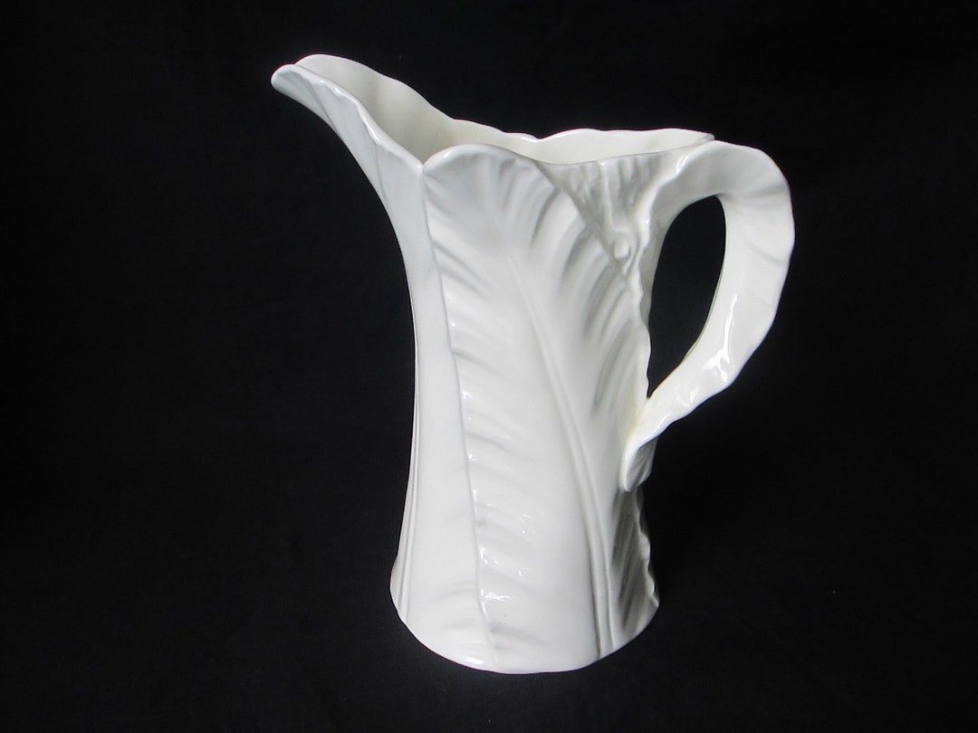 Vintage Royal Worcester Bone China , White Large Sized leaf Pitcher Jug ...