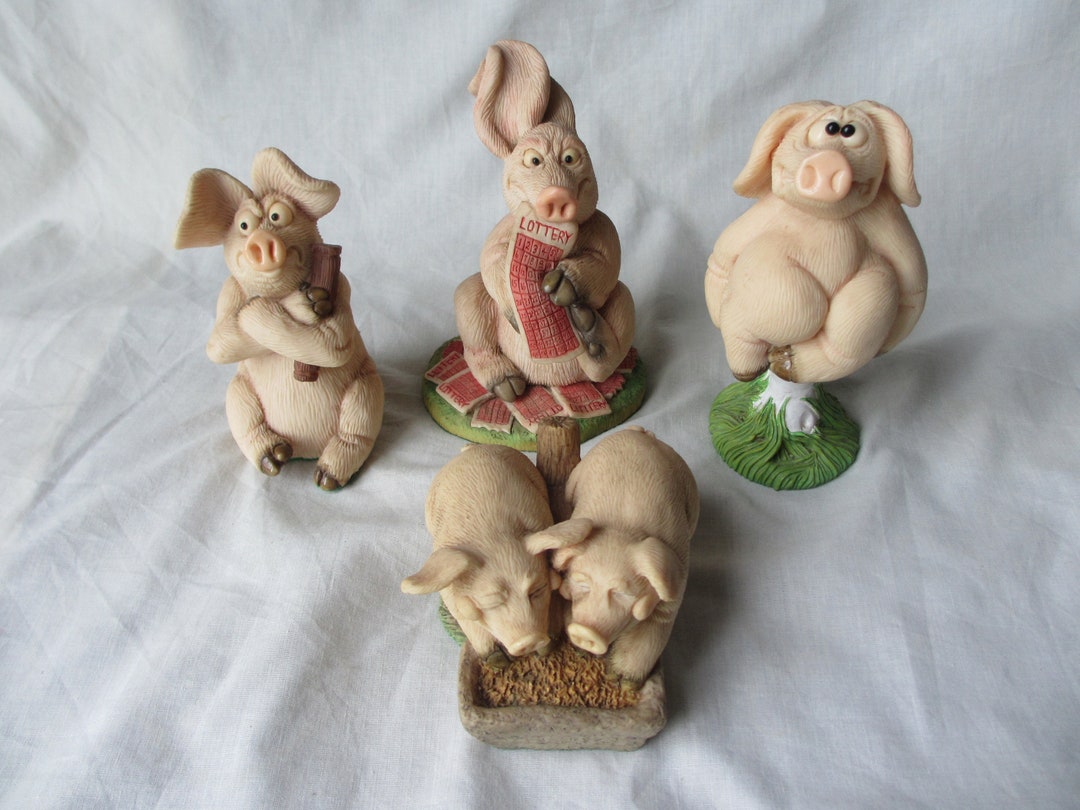 4 Piggins by David Corbridge ,entitled ,pals , Lottery , Poo , Late ...