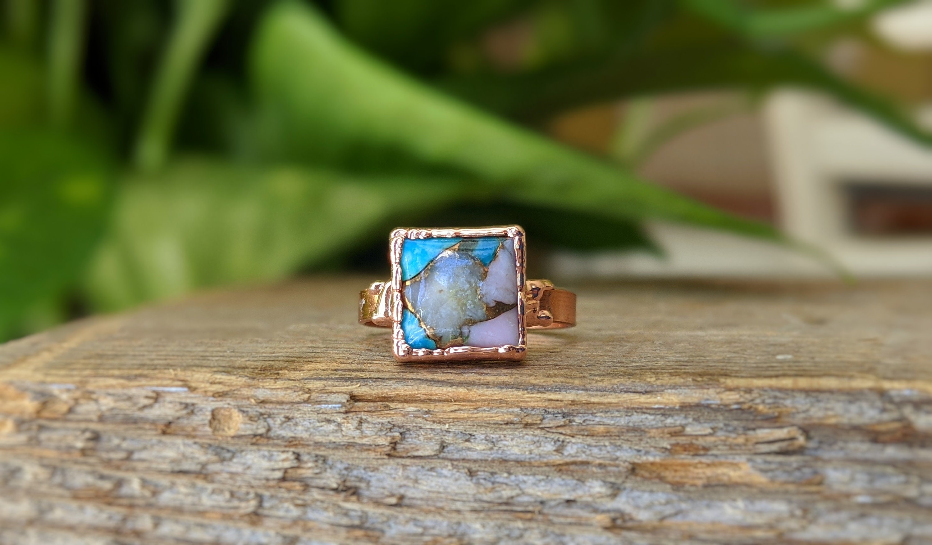 Natural Pink Opal Copper Turquoise ring Natural Turquoise | Etsy