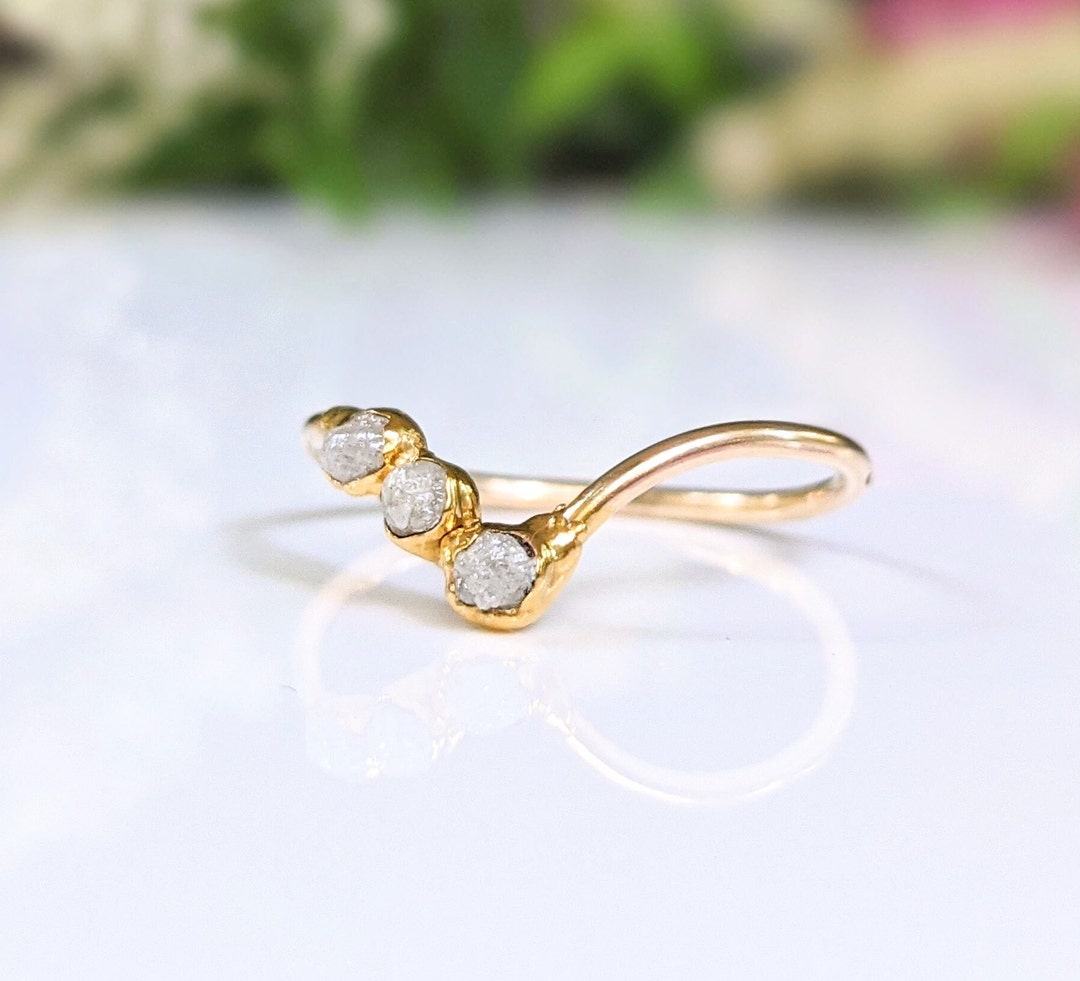 Raw Diamond Ring, V Shape Diamond Engagement Ring, Diamond Chevron Ring ...