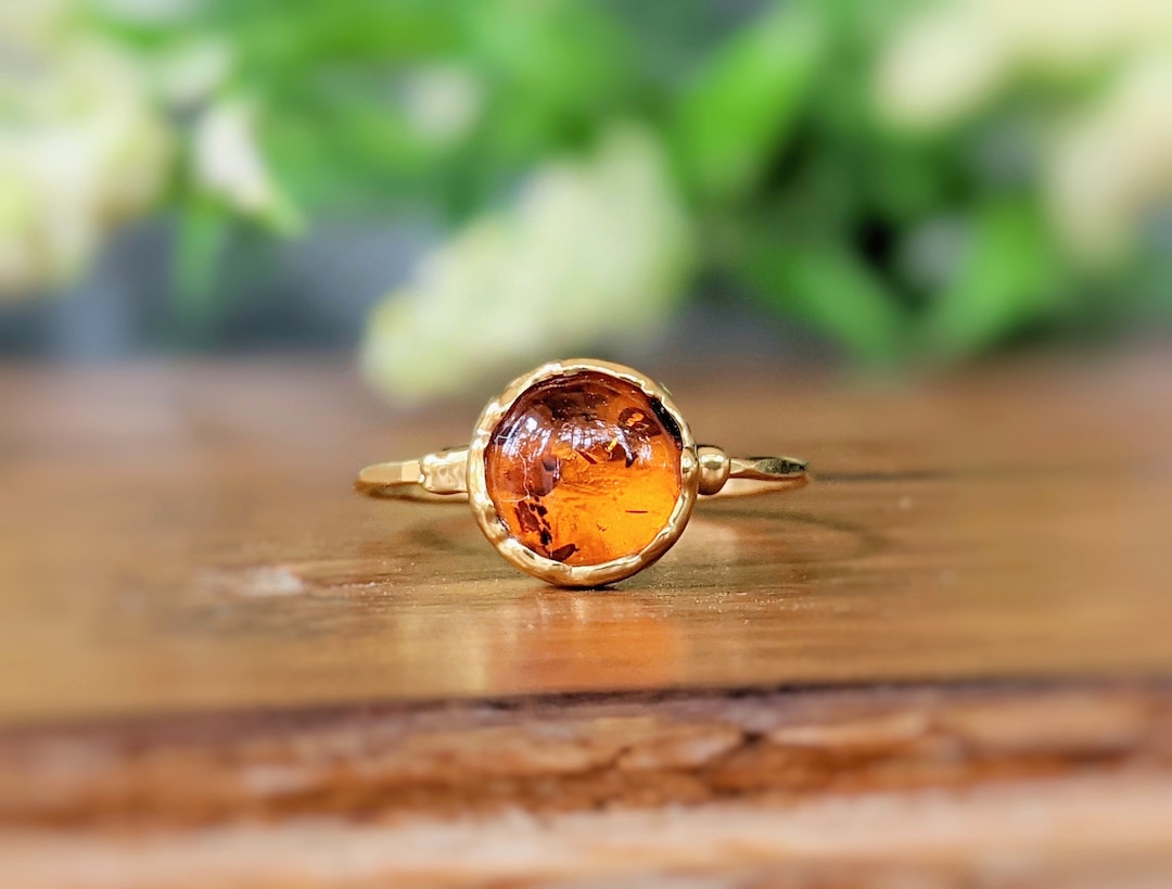 Round Baltic Amber Ring, Gold Cocktail Ring, Amber Jewelry, Round Gold ...