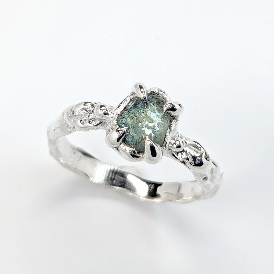 Raw Montana Sapphire Engagement Ring, Silver Molten Ring, One of a Kind Gemstone Ring, Rough ...