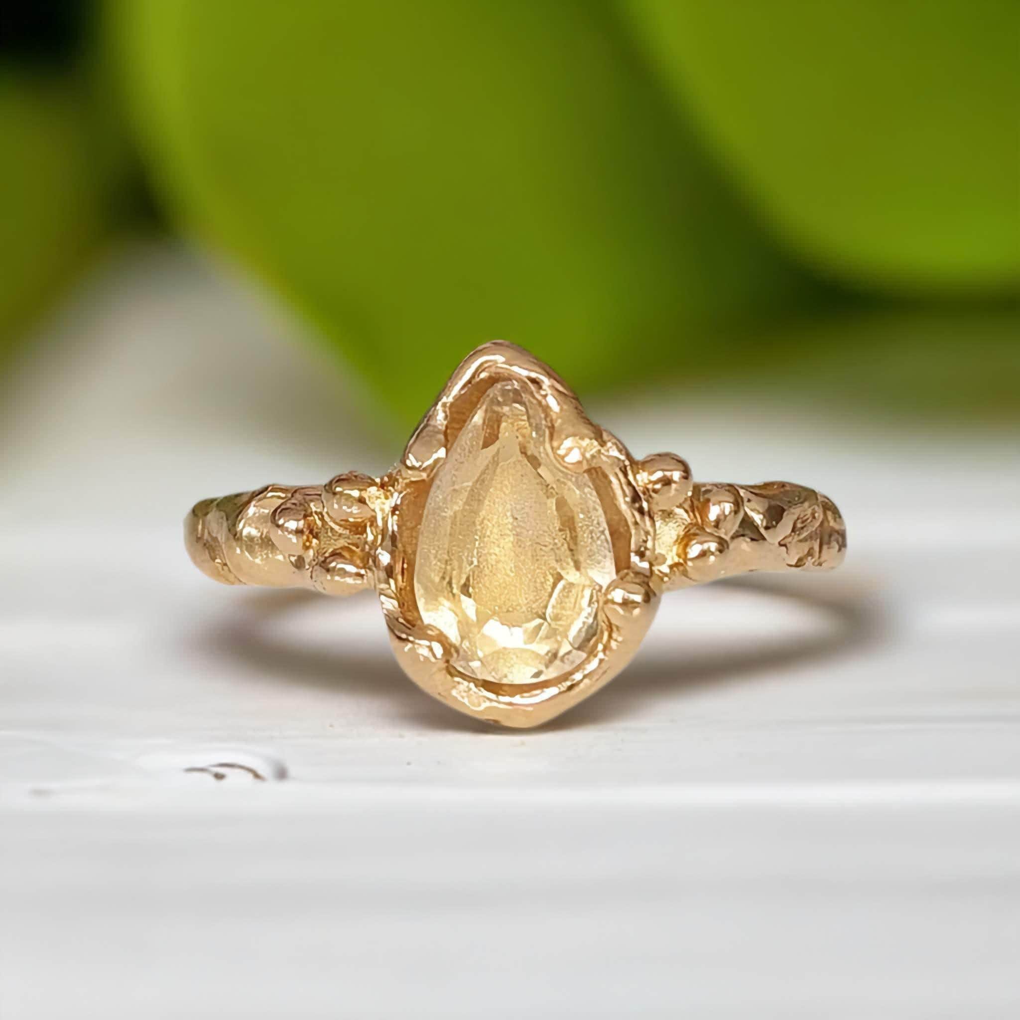 Citrine Engagement Ring, Rustic Gold Citrine Ring, Unique Engagement ...