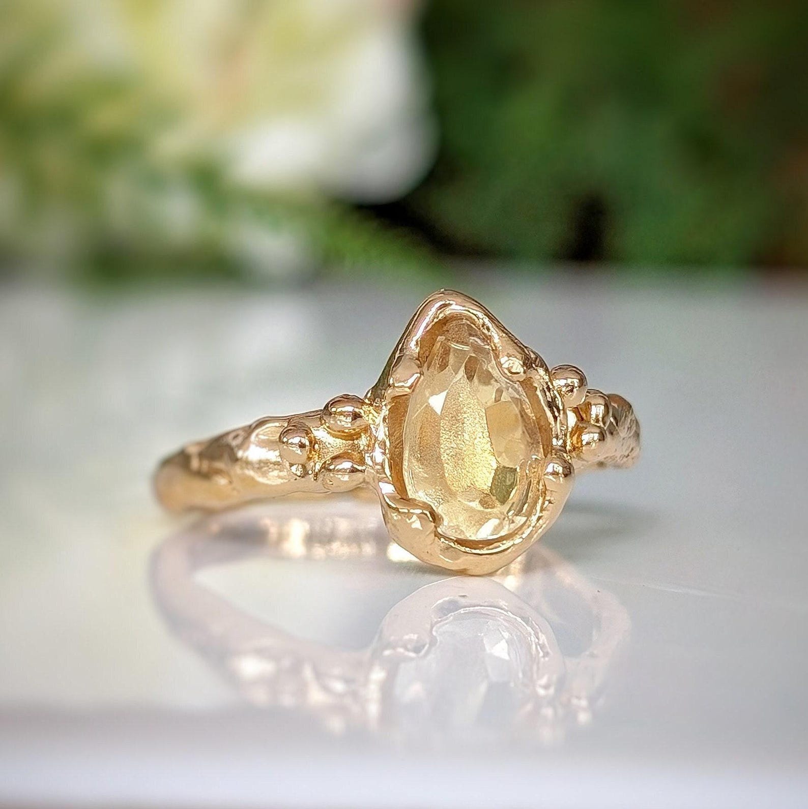 Citrine Engagement Ring, Rustic Gold Citrine Ring, Unique Engagement ...