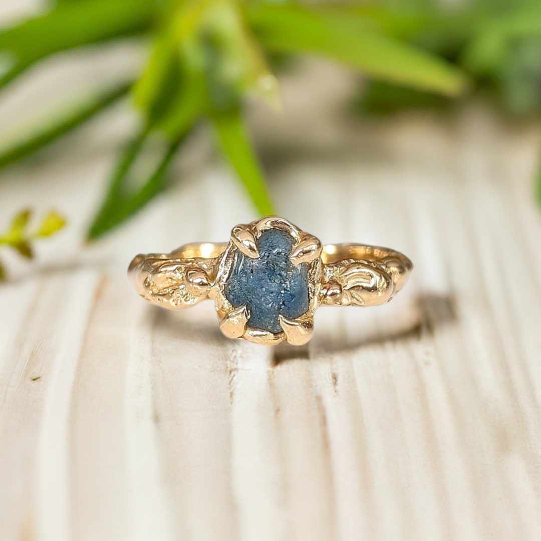 Raw Montana Sapphire Engagement Ring, Rustic Gold Sapphire Ring, One of ...