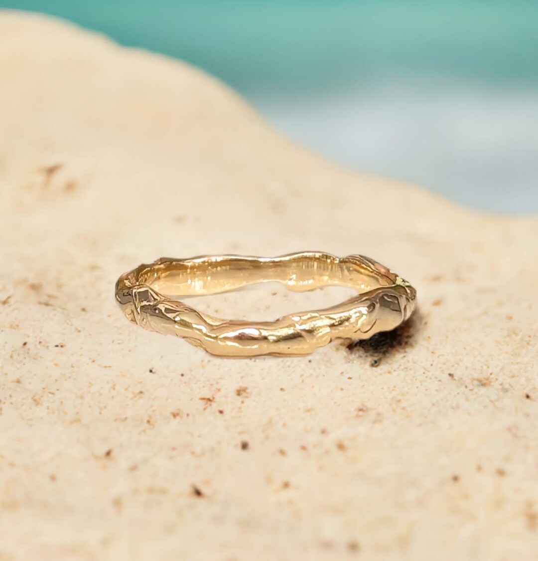 Solid Gold Rustic Wedding Band, Unique Wedding Band for Men or Women ...