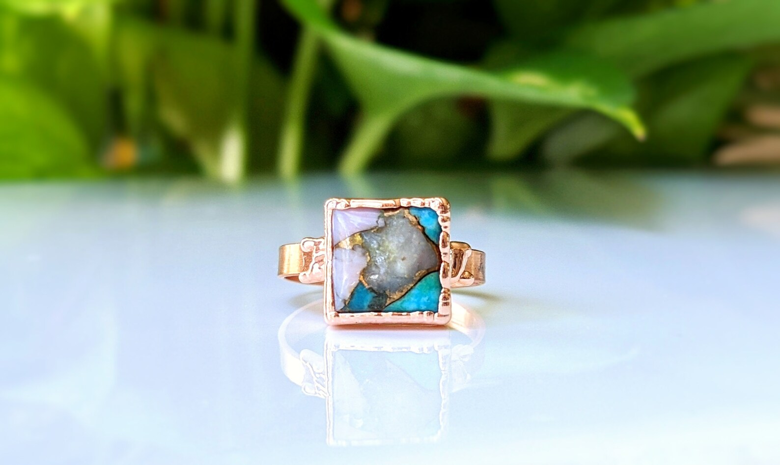 Natural Pink Opal Copper Turquoise Ring Natural Turquoise - Etsy
