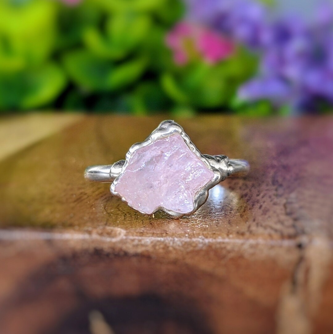 Raw Morganite Ring, Raw Gemstone Silver Ring, Pink Crystal Ring, Raw ...