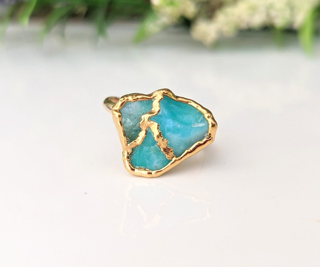 Raw Peruvian Opal Ring, Kintsugi Jewelry, Statement Ring, Kintsugi Ring ...