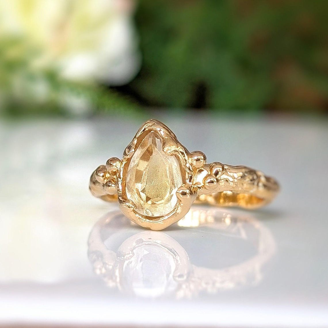 Citrine Engagement Ring, Rustic Gold Citrine Ring, Unique Engagement ...