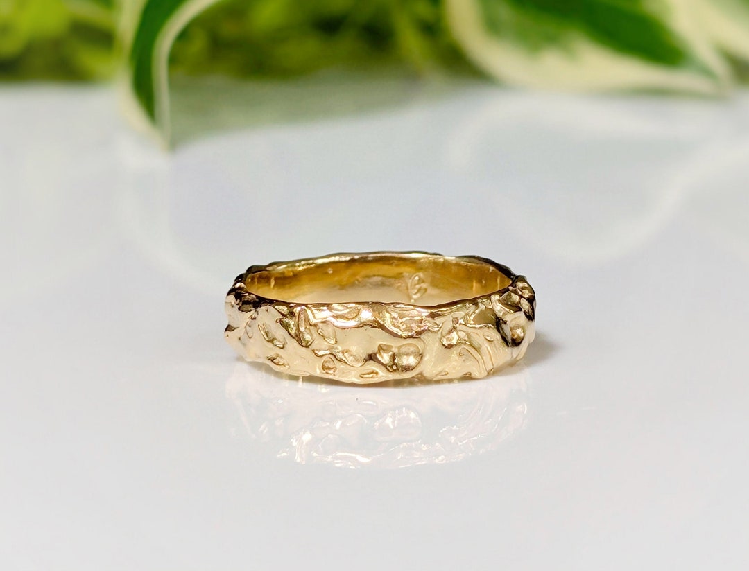 Rustic Wedding Band for Men, Solid Gold Chunky Wedding Band, Wide ...