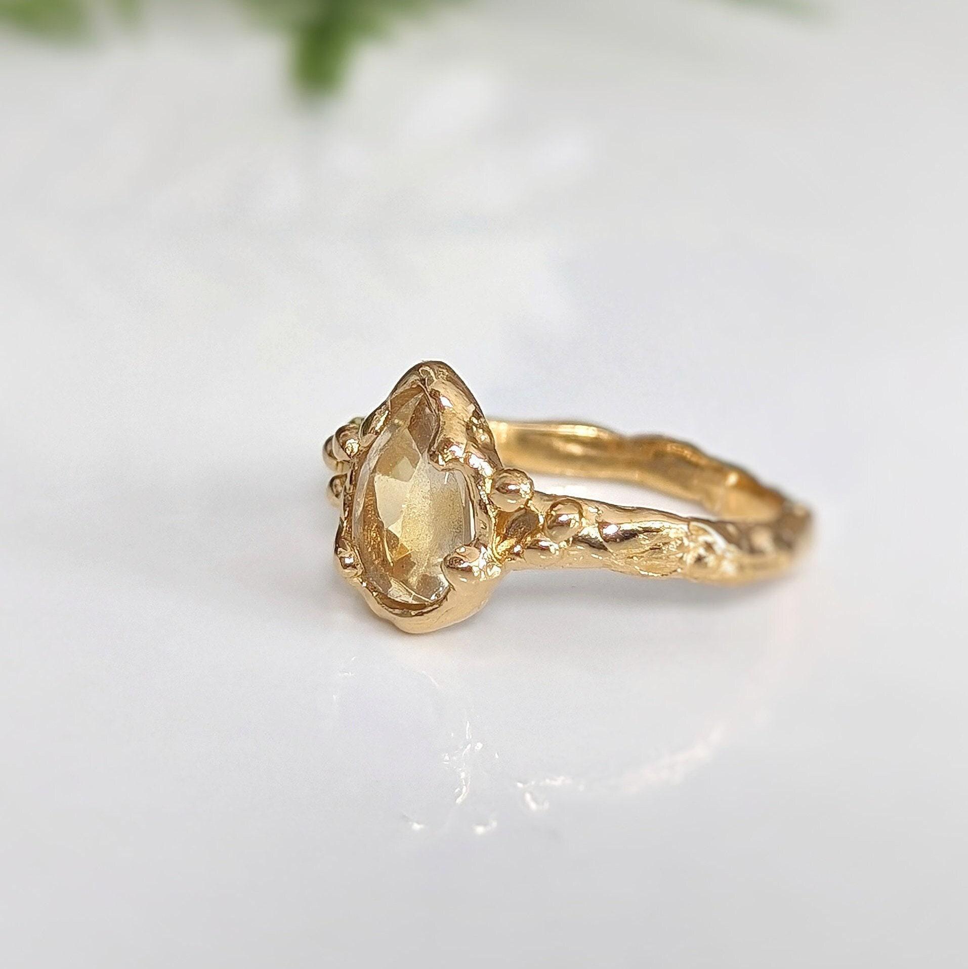 Citrine Engagement Ring, Rustic Gold Citrine Ring, Unique Engagement ...