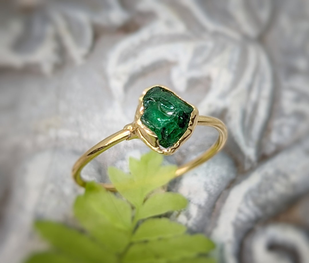 Raw Green Garnet Ring, Raw Stone Ring, Green Crystal Ring, Rough Garnet ...