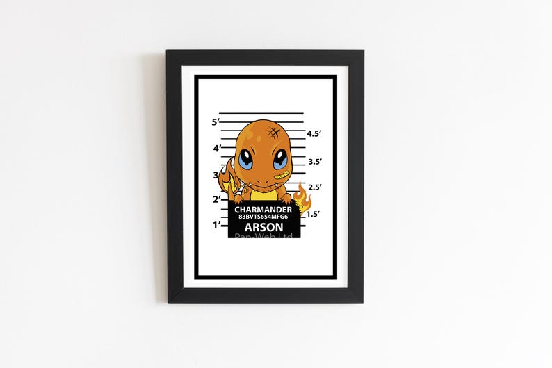 Charmander Mugshot Poster Anime Art Pokemon Cute Gaming Wall Art A3 ...