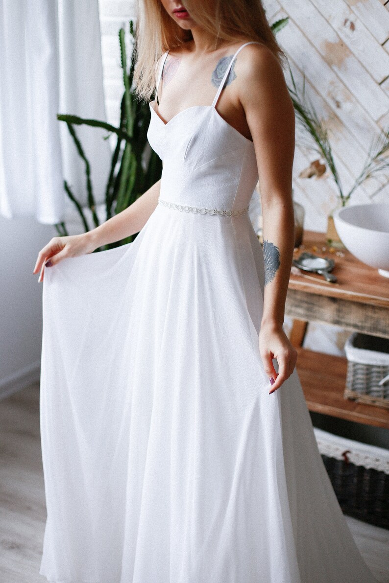 Simple Wedding Dress Linen Bridal Gown Minimalist Wedding | Etsy