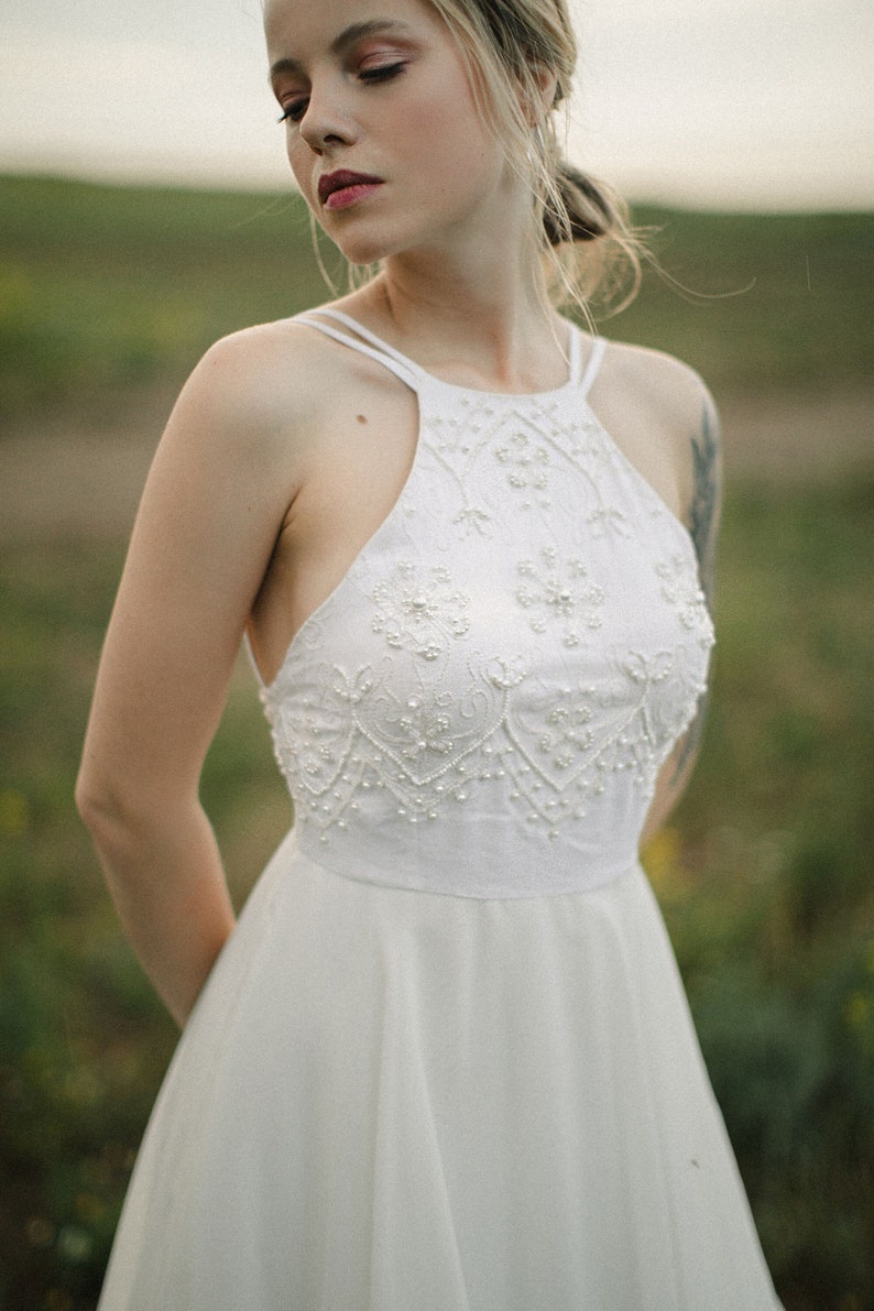 Linen Wedding Dress With Handmade Embroidery Boho Bridal - Etsy