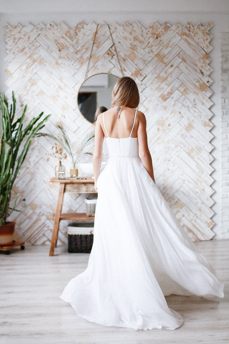 Simple Wedding Dress Linen Bridal Gown Minimalist Wedding | Etsy