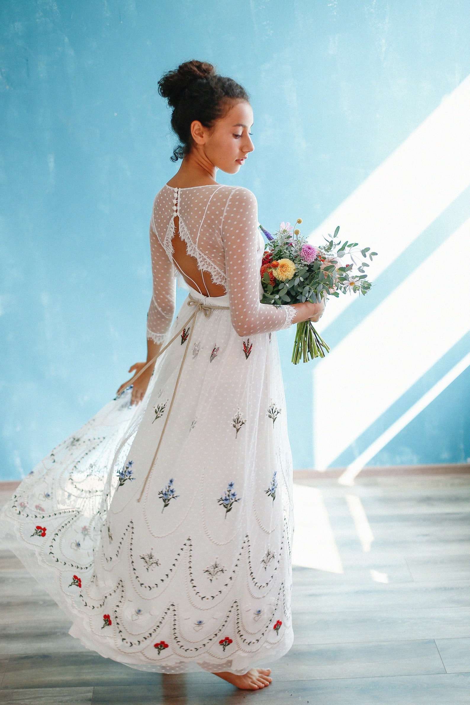 Polka Dot Wedding Dress Lace Wedding Dress Bohemian Wedding - Etsy