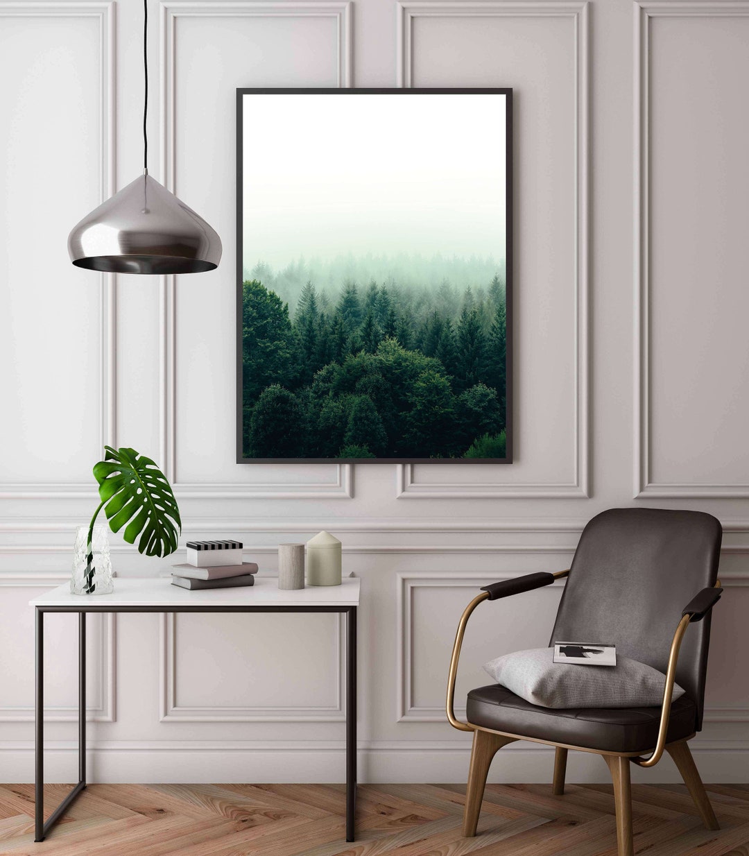 Forest Haze Print: Scandi Tree Fog Poster, Green Wall Art (digital ...