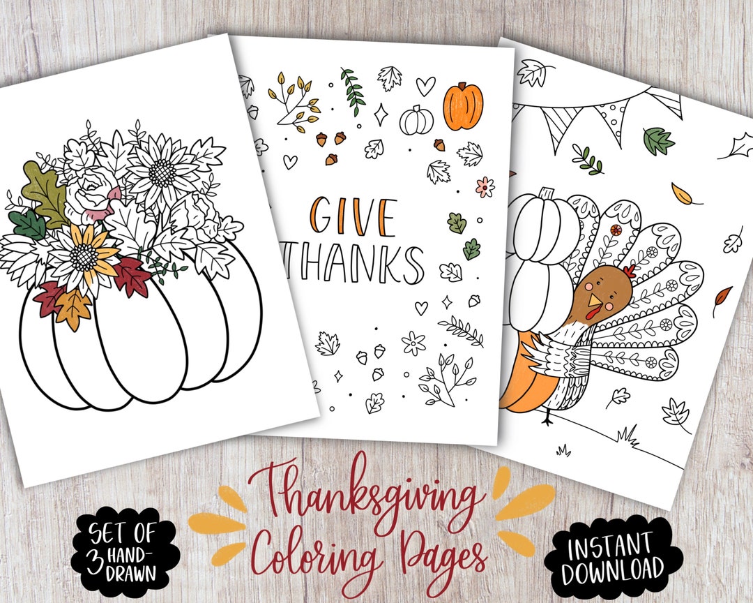 Thanksgiving Coloring Pages - Set of 3 | Printable Coloring Sheets ...