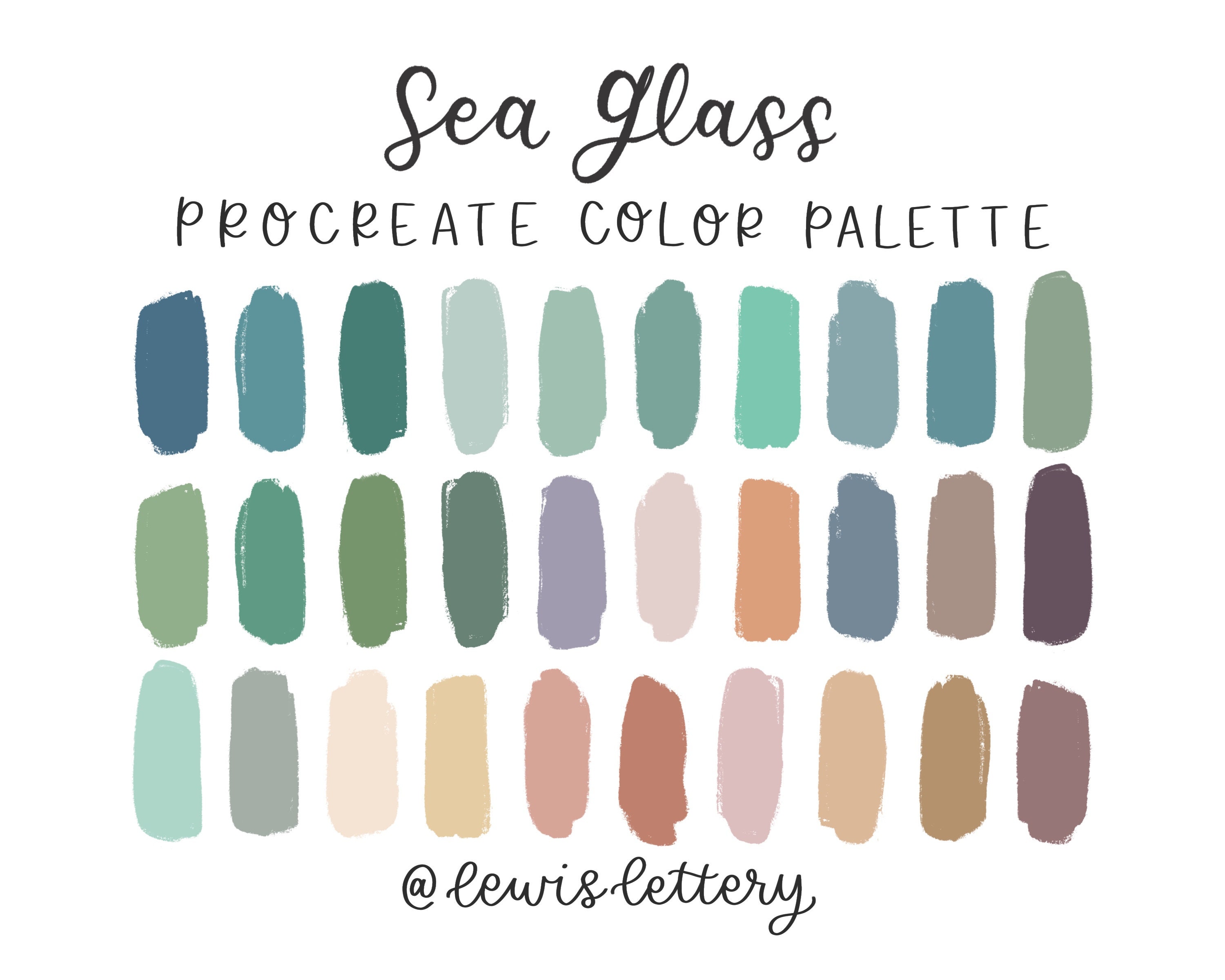 Sea Glass PROCREATE COLOR PALETTE | 30 Color Swatches Designed Solely ...