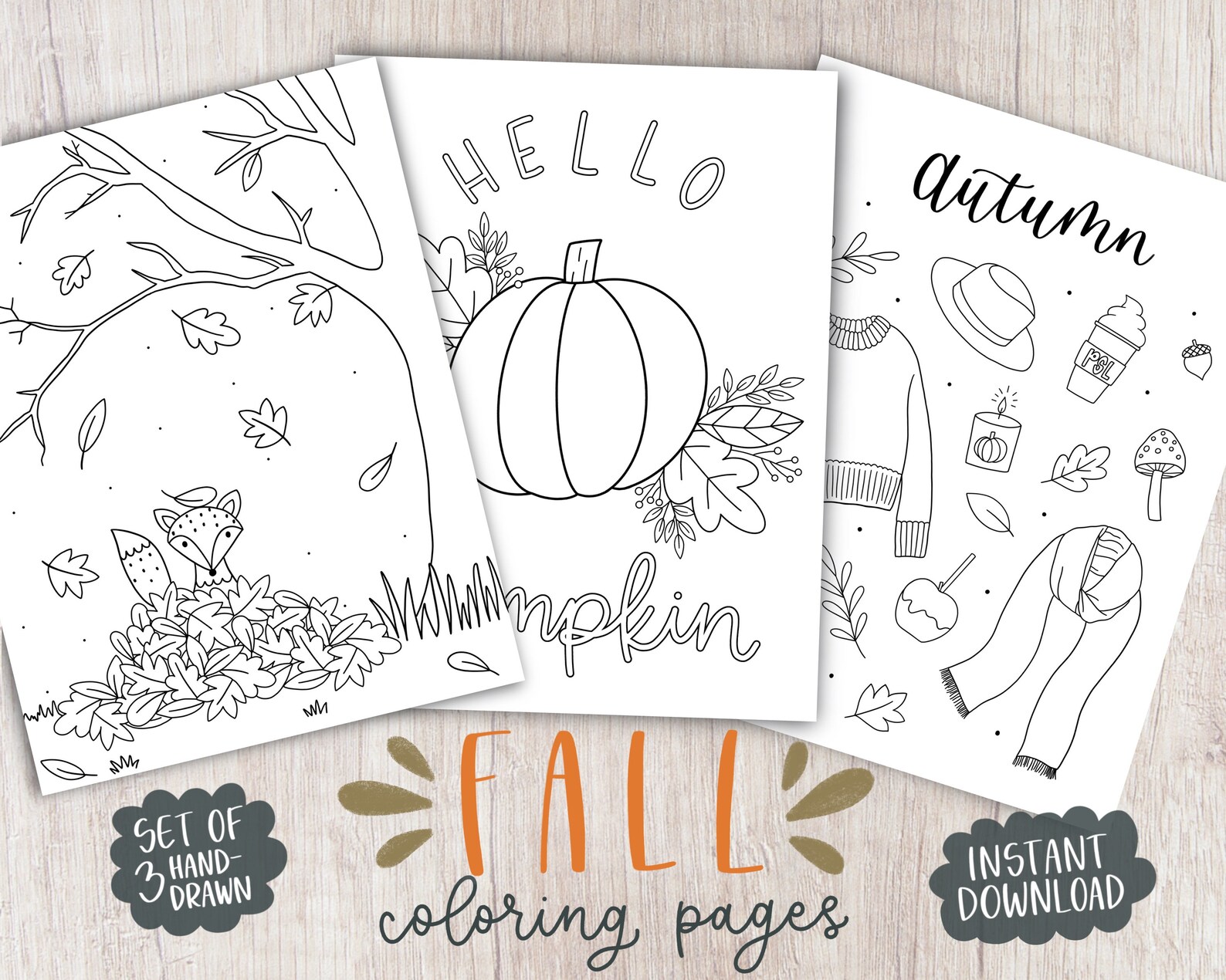 FALL COLORING PAGES | Hand Drawn, Printable, Digital Coloring Sheets ...