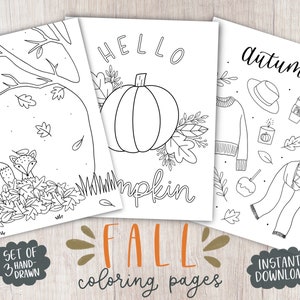 FALL COLORING PAGES | Hand Drawn, Printable, Digital Coloring Sheets ...