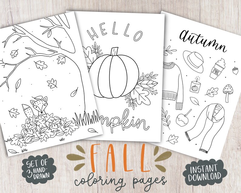 FALL COLORING PAGES | Hand Drawn, Printable, Digital Coloring Sheets ...