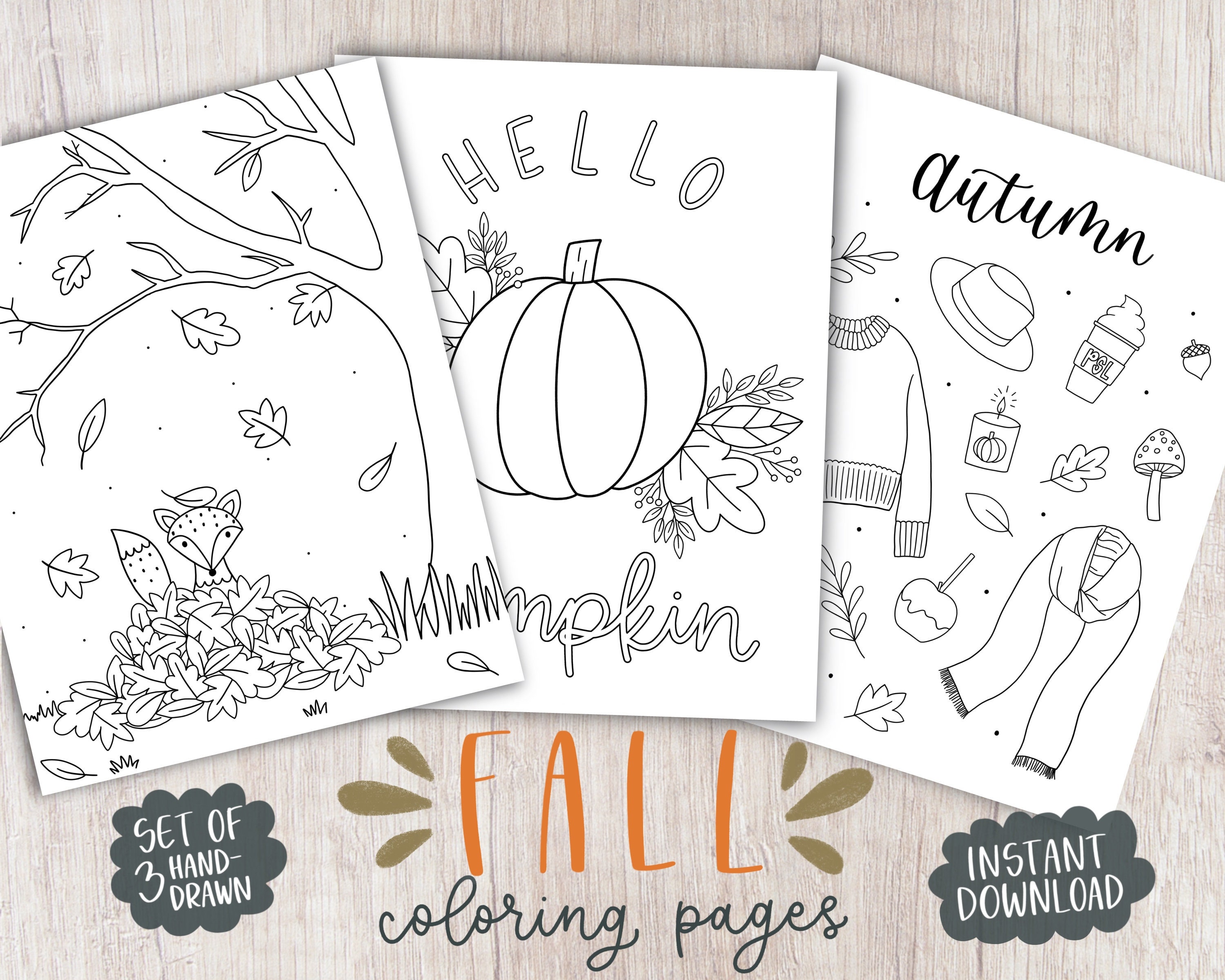 FALL COLORING PAGES | Hand Drawn, Printable, Digital Coloring Sheets ...