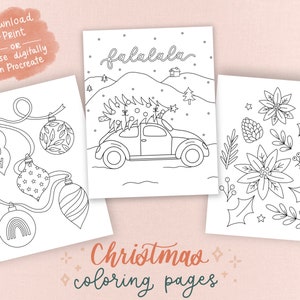 Christmas Coloring Pages - Set of 3 Hand-drawn Pages - for Printable ...