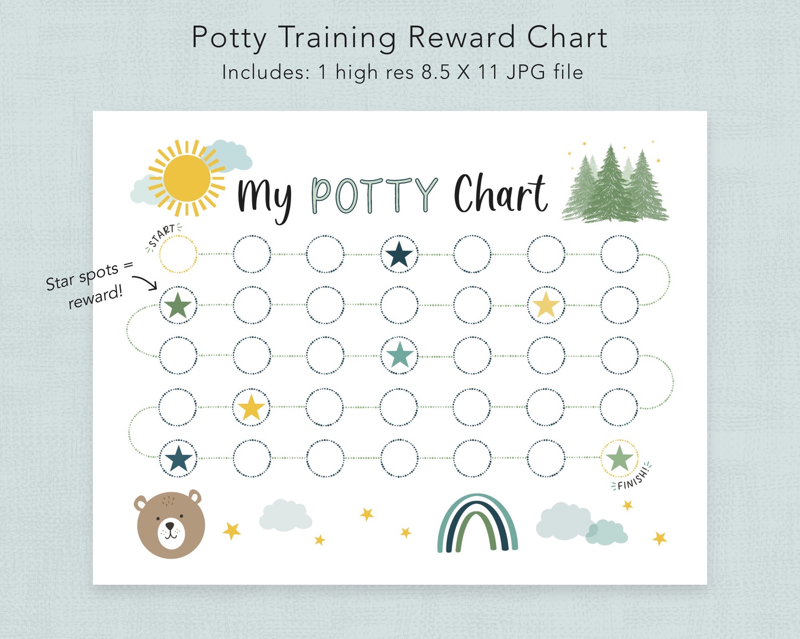 Potty Training Reward Chart | Printable, Boys Potty Chart, Forest Theme ...