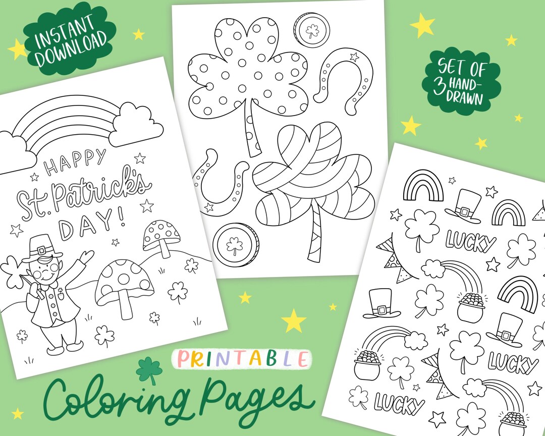 St Patrick’s Day Coloring Pages | Printable, Instant Download, Set of 3 ...